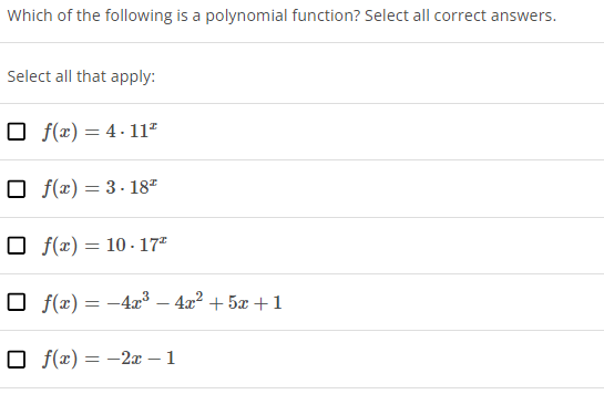 Solved Which of the following is a polynomial function? | Chegg.com