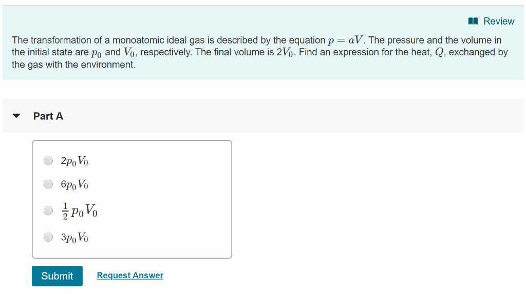 Solved Review The transformation of a monoatomic ideal gas | Chegg.com