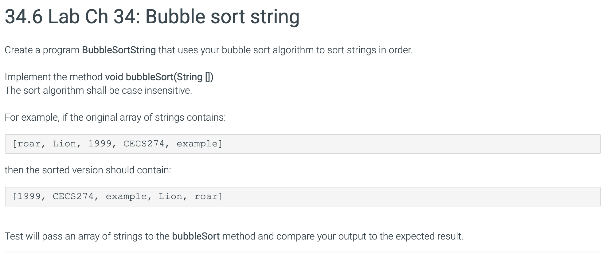 Solved 34 6 Lab Ch 34 Bubble Sort String Create A Program
