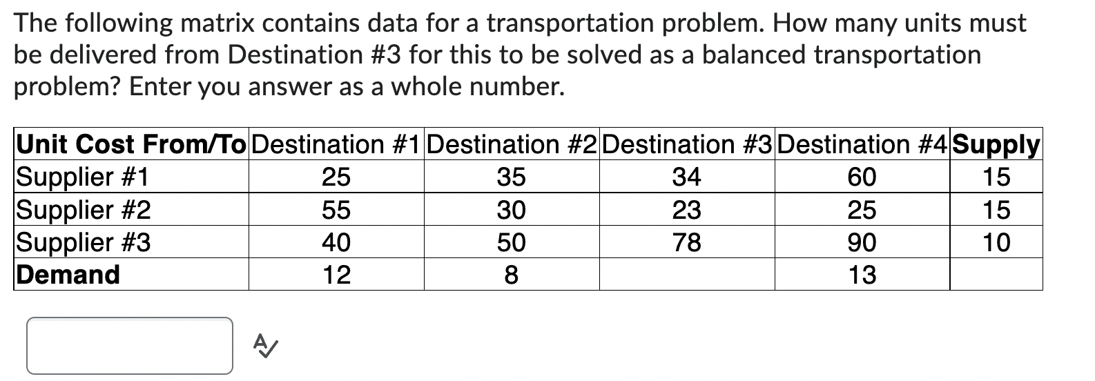 Solved The following matrix contains data for a | Chegg.com