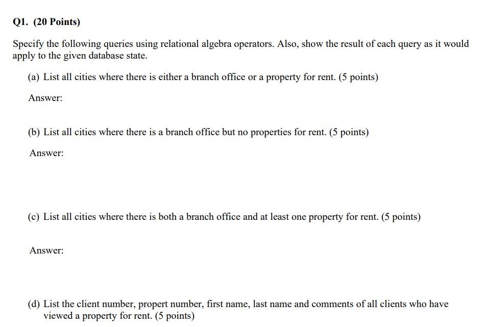 Solved You are given the following relational database | Chegg.com