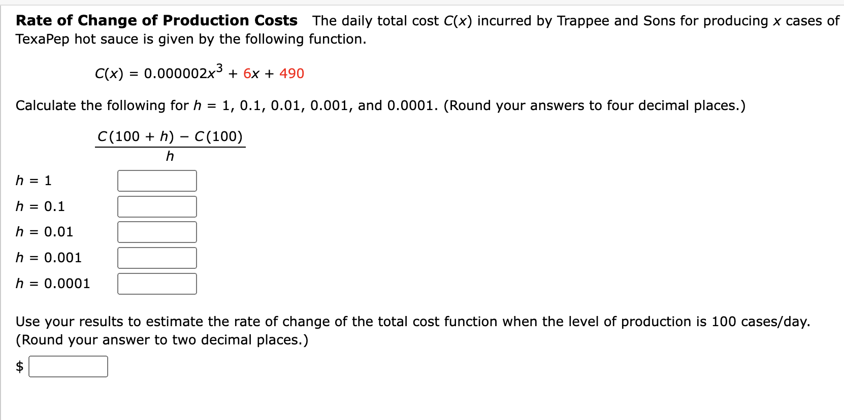 Solved Rate of Change of Production Costs The daily total | Chegg.com