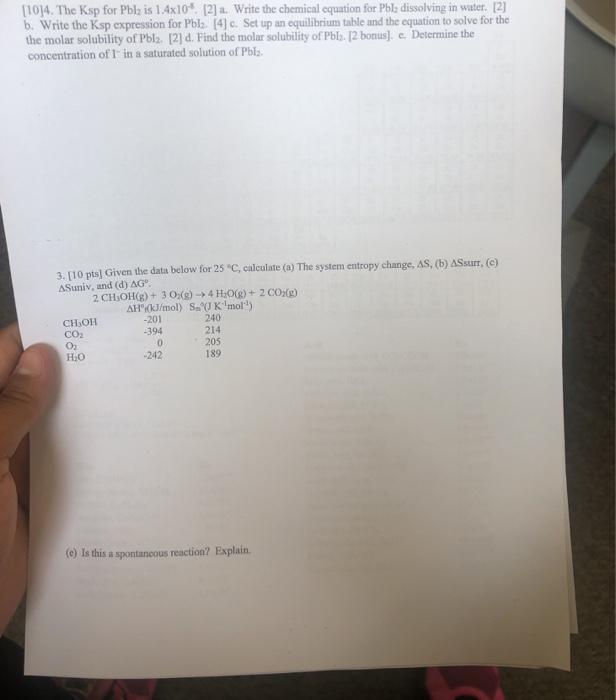 Solved 1014. The Ksp for Pblz is 1.4x10. [2] a. Write the | Chegg.com