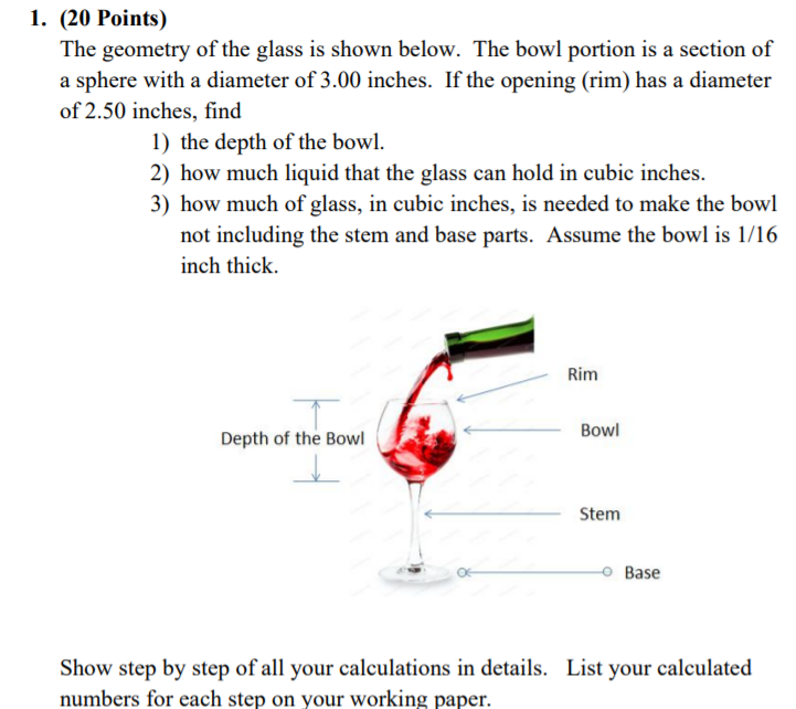 Solved 1. (20 Points) The geometry of the glass is shown | Chegg.com