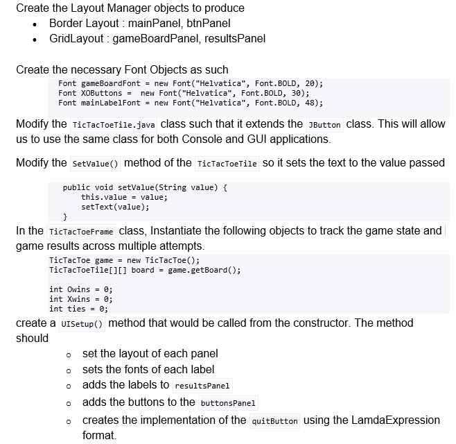 Create TicTacToeFrame.java that inherits from JFrame. | Chegg.com