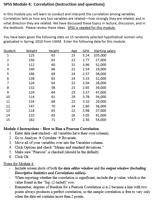 Solved SPSS Module 4: Correlation (Instruction and | Chegg.com