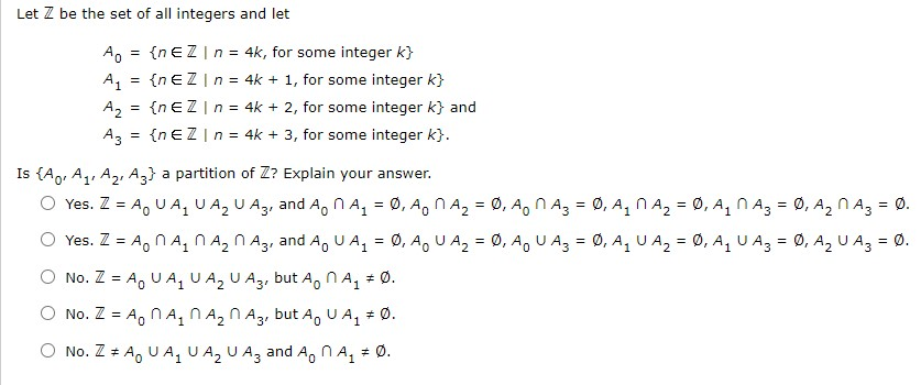Solved Let Z be the set of all integers and let A {nEZI n = | Chegg.com
