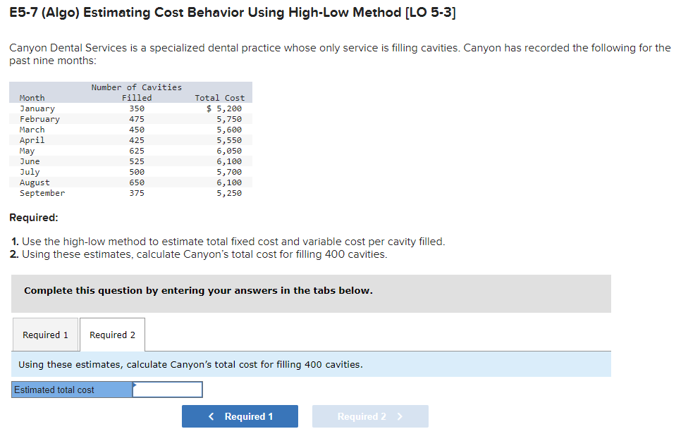 Solved E5-7 (Algo) Estimating Cost Behavior Using High-Low | Chegg.com