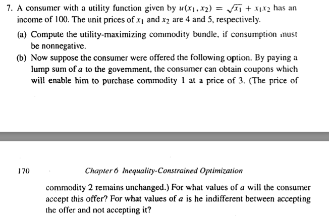 Solved 7. A consumer with a utility function given by | Chegg.com