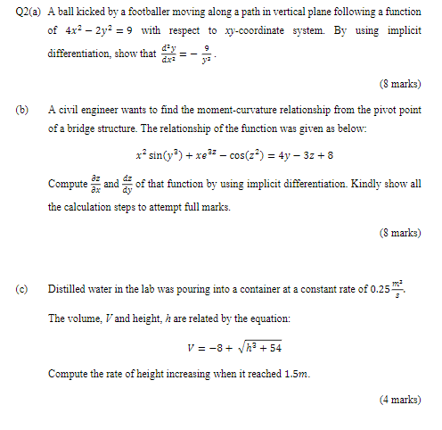 Solved Q2(a) A ball kicked by a footballer moving along a | Chegg.com