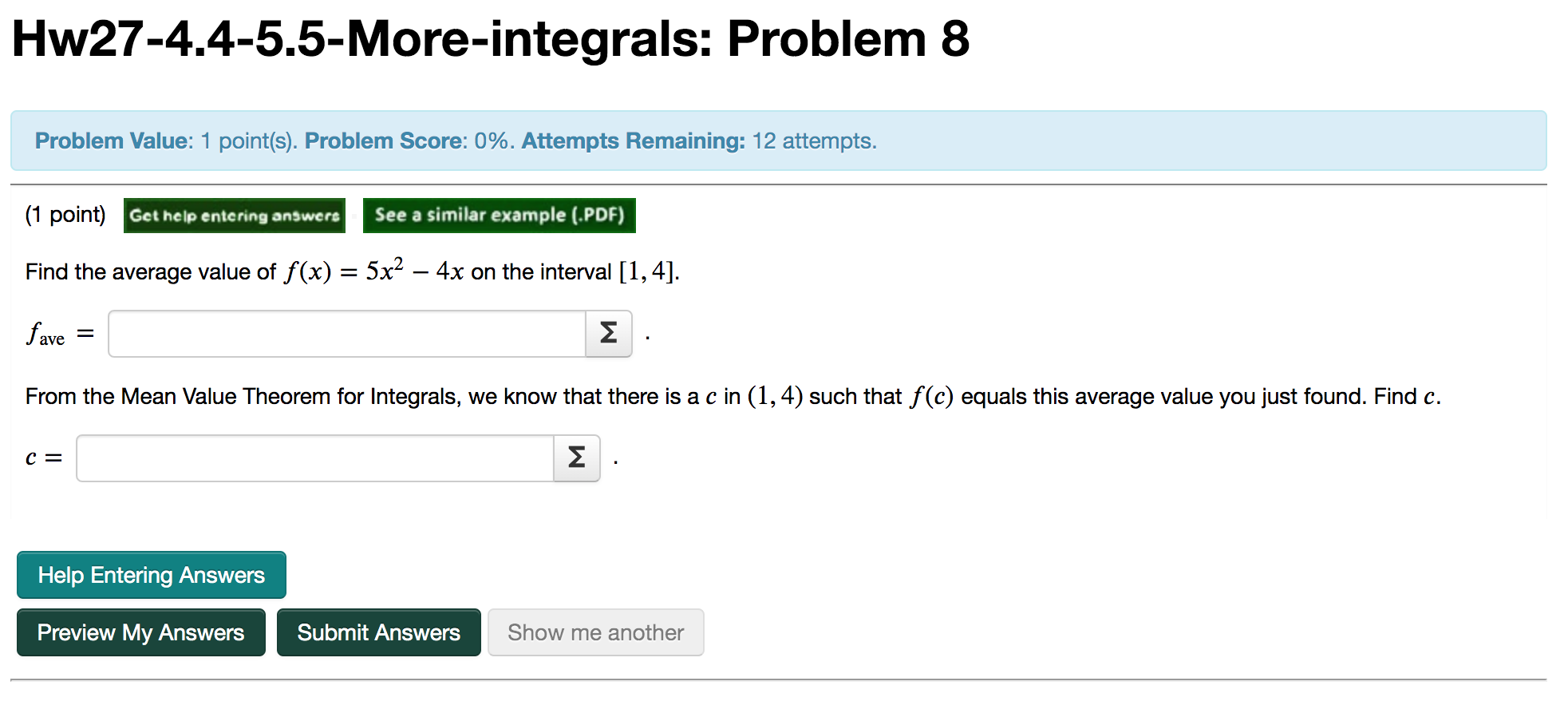 Solved Hw27-4.4-5.5-More-integrals: Problem 8 Problem Value: | Chegg.com
