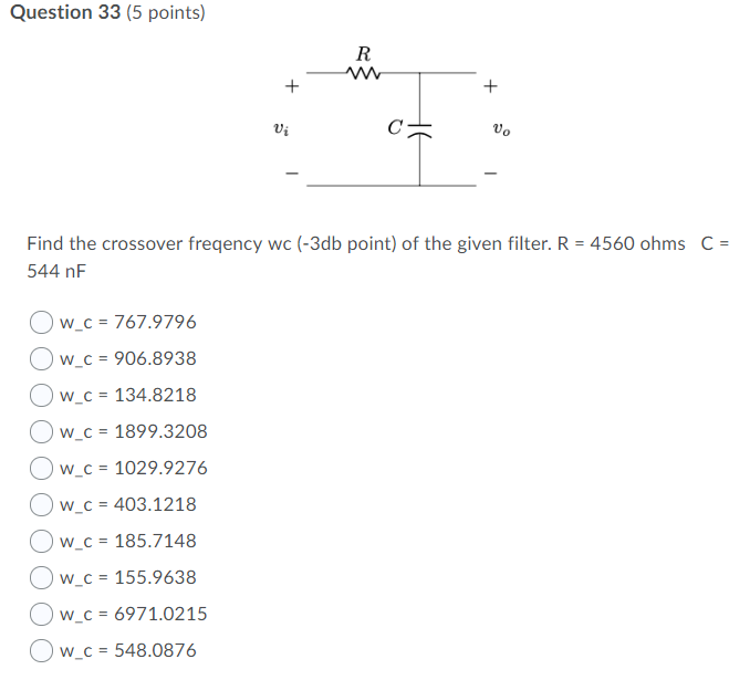Solved Question 33 (5 points) vi c+ Find the crossover | Chegg.com