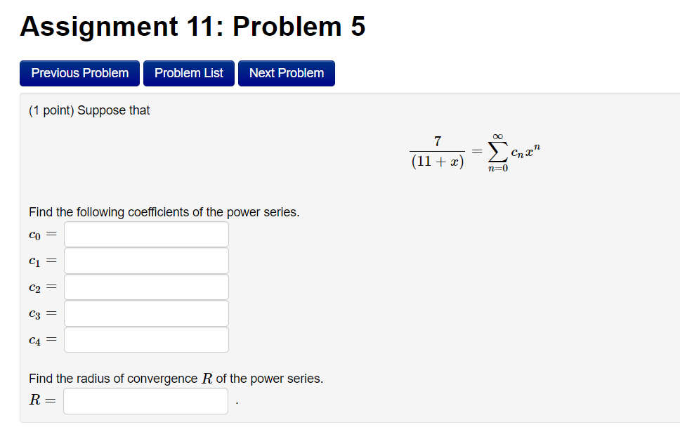 Solved Assignment 11: Problem 5 Previous Problem Problem | Chegg.com Solved Assignment 11: Problem 5 Previous Problem Problem | Chegg.com