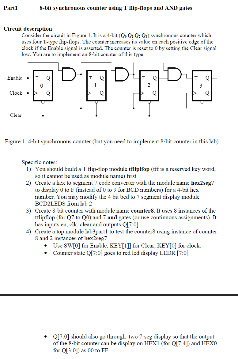 Solved Part1 8-bit synchronous counter using T flip-flops | Chegg.com