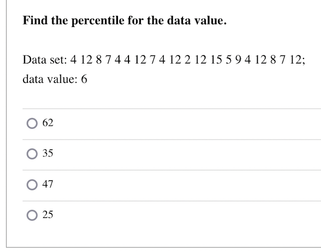 Solved Find the percentile for the data value. Data set: 4 | Chegg.com