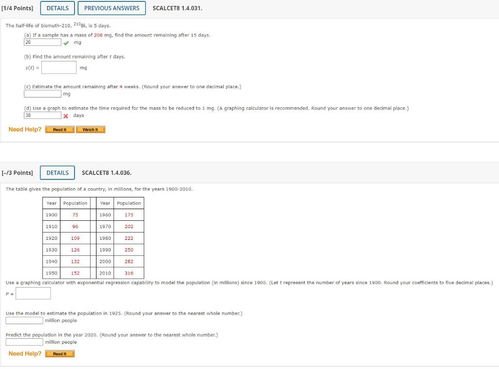 Solved The Half life Of Bismuth 210 2BiB Is 5 Days a If Chegg