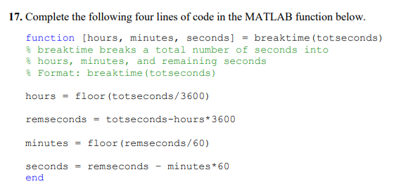 Solved 17. Complete the following four lines of code in the | Chegg.com