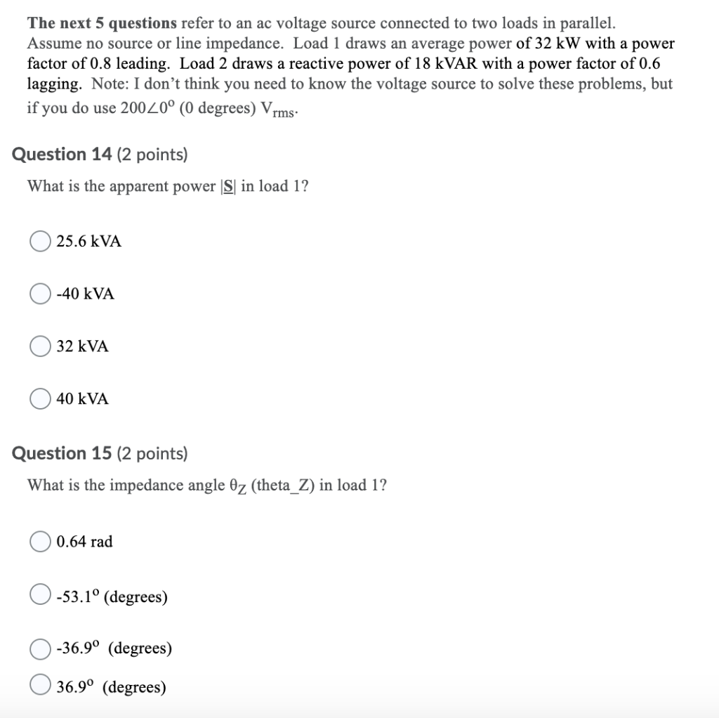 Solved The next 5 questions refer to an ac voltage source | Chegg.com