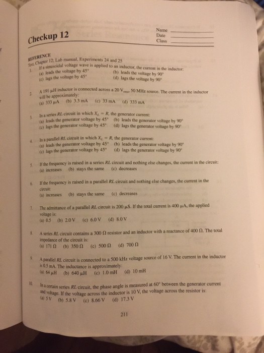 Solved Name Date Class Checkup 12 hapier 12: Lab manual, | Chegg.com