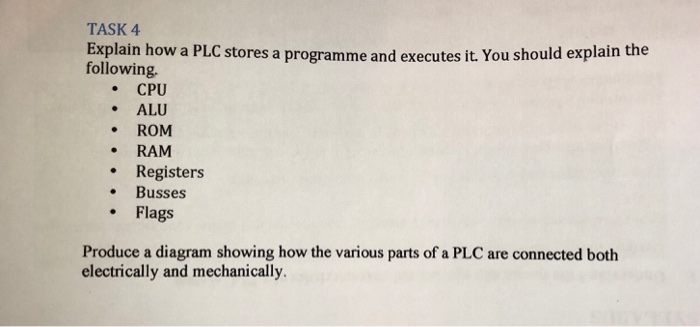 Solved TASK 4 Explain how a PLC stores a programme and | Chegg.com