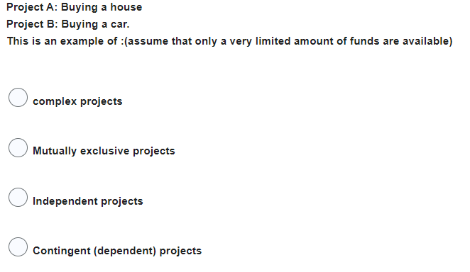 Solved Project A: Buying a house Project B: Buying a car. | Chegg.com