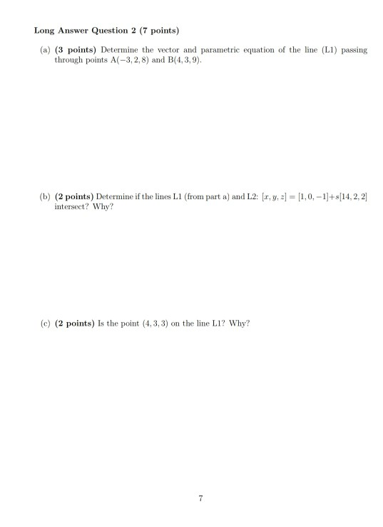 Solved Long Answer Question 2 (7 points) (a) (3 points) | Chegg.com
