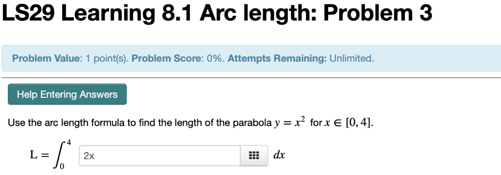 Solved LS29 Learning 8.1 Arc length: Problem 3 Problem | Chegg.com