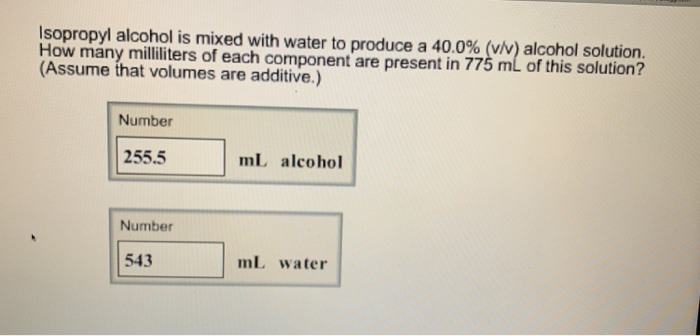 Solved Isopropyl alcohol is mixed with water to produce a | Chegg.com