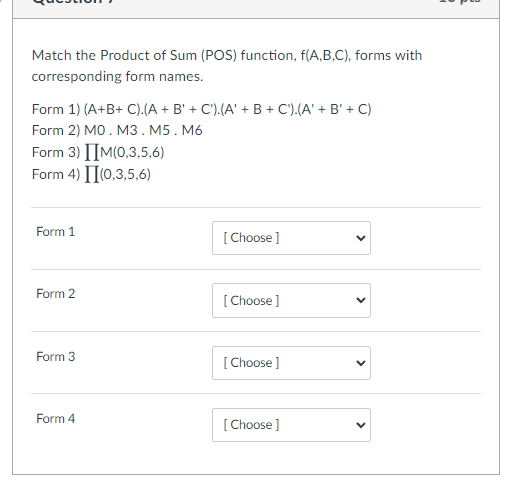 Solved Match the Product of Sum (POS) function, f(A,B,C), | Chegg.com