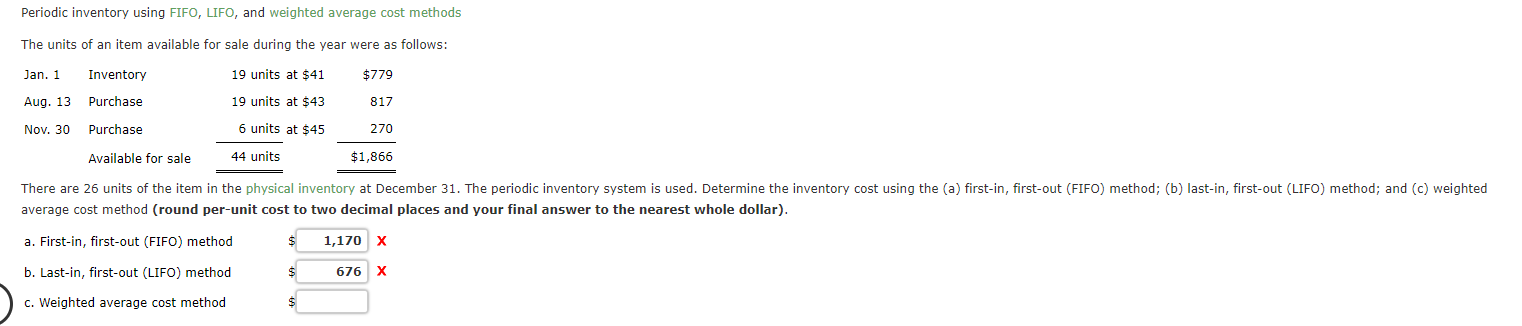 Solved Periodic inventory using FIFO, LIFO, and weighted | Chegg.com