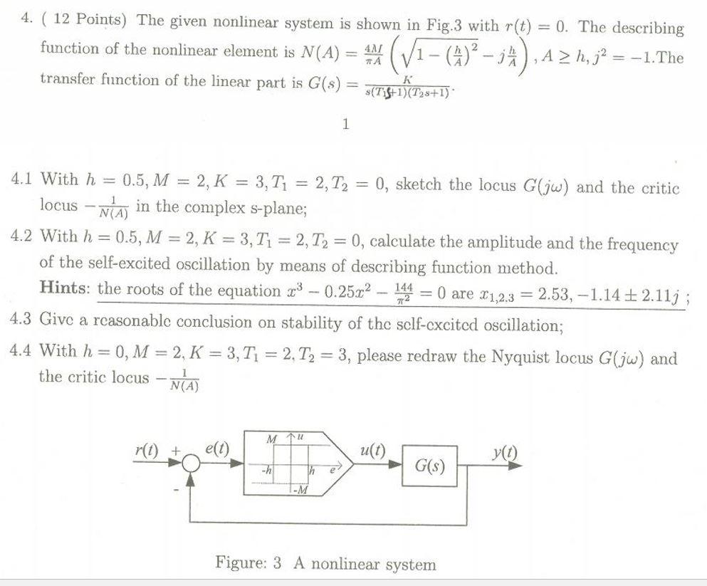 4. ( 12 Points) The given nonlinear system is shown | Chegg.com