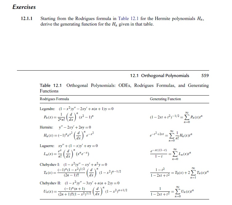 Solved Exercis es 12.1.1 Starting from the Rodrigues formula | Chegg.com