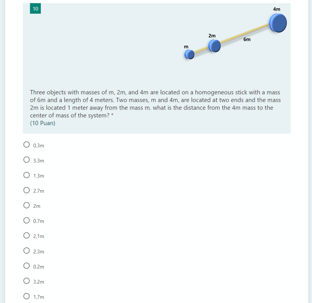 Solved 10 4m 2m 6m m Three objects with masses of m, 2m, and | Chegg.com