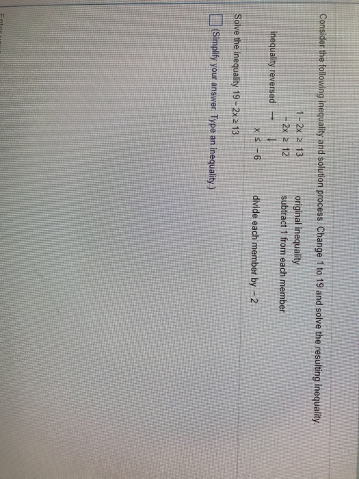 Solved Consider the following inequality and solution | Chegg.com