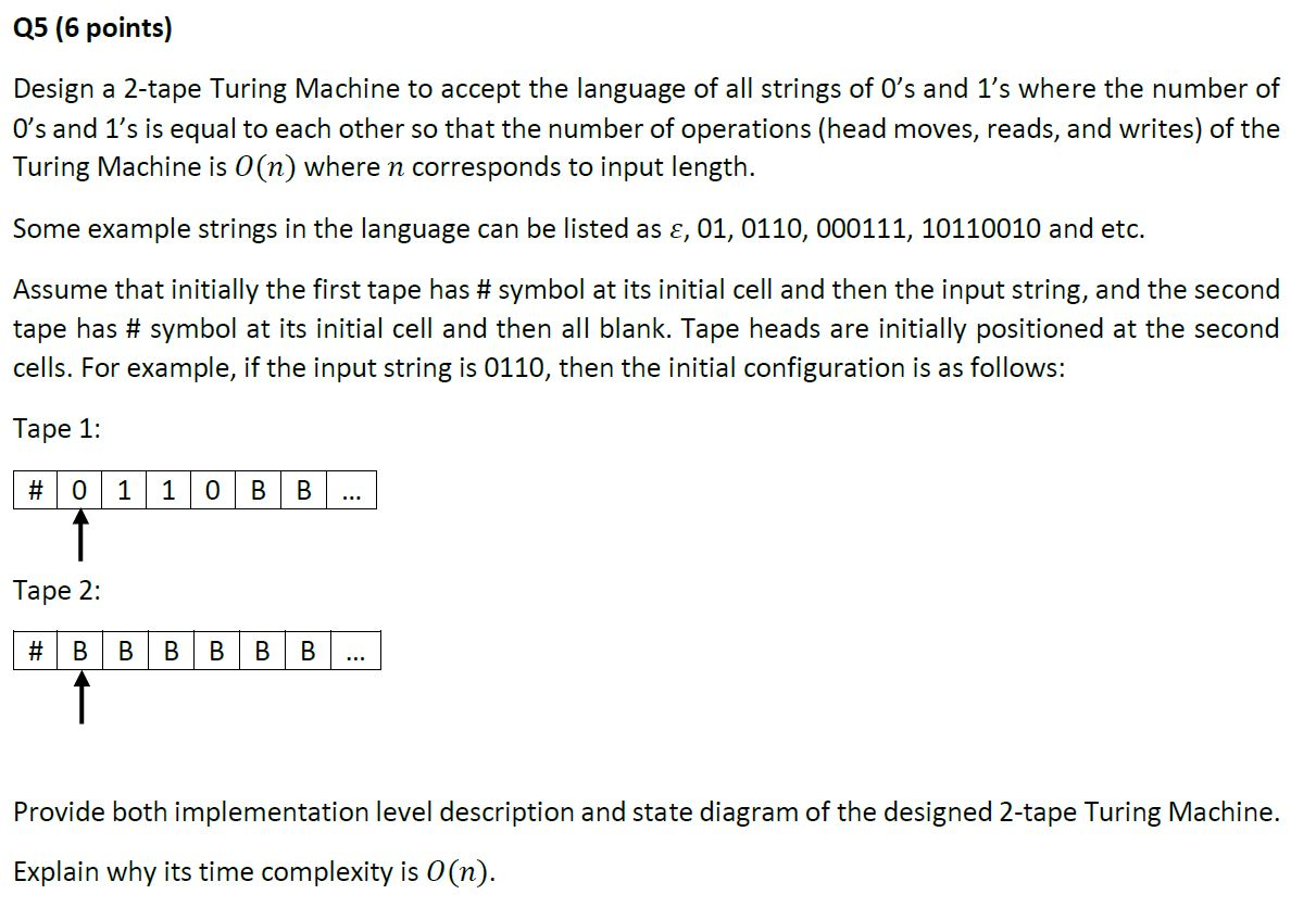 Solved Q5 (6 points) Design a 2-tape Turing Machine to | Chegg.com