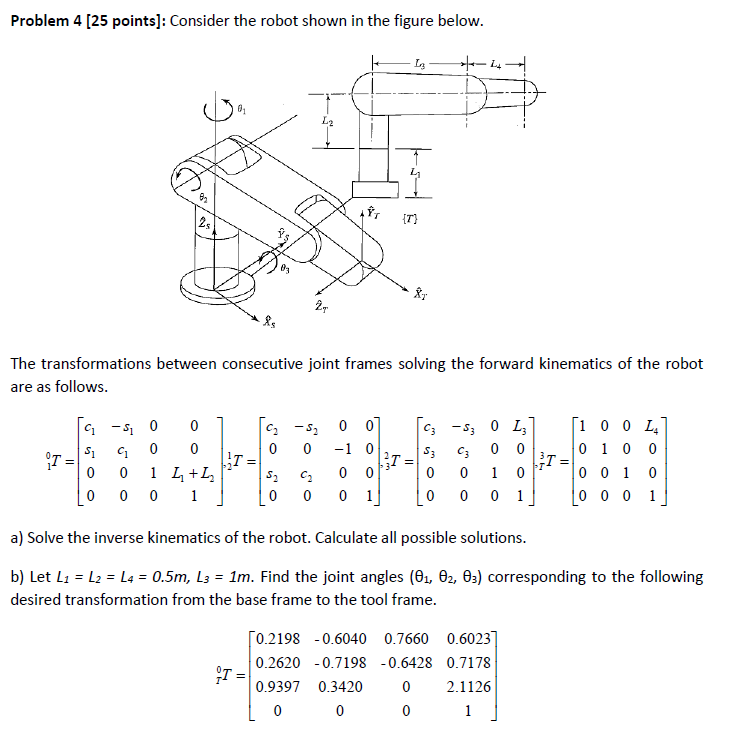 Solved Problem 4 [25 points]: Consider the robot shown in | Chegg.com