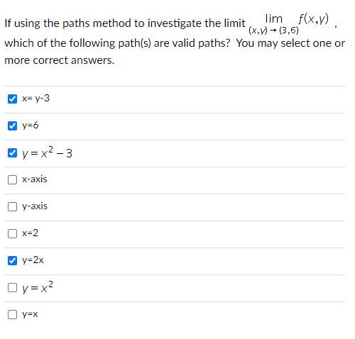 Solved If using the paths method to investigate the limit | Chegg.com
