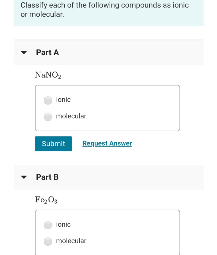 Solved Classify each of the following compounds as ionic or | Chegg.com