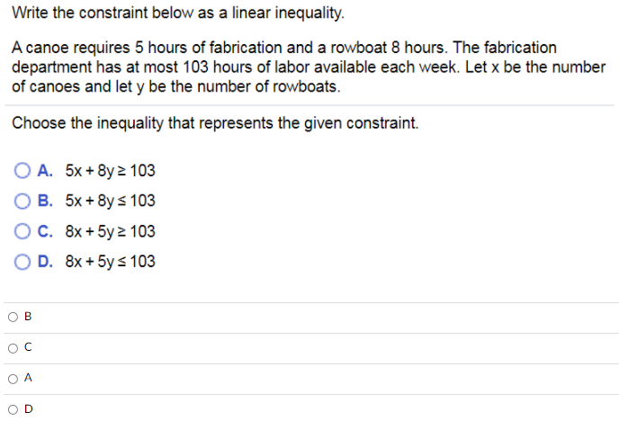 Solved Write the constraint below as a linear inequality. A | Chegg.com
