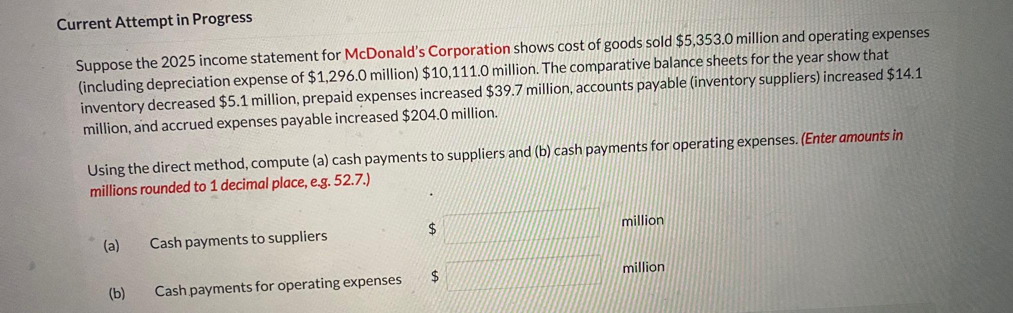 Solved Suppose the 2025 income statement for McDonald's | Chegg.com