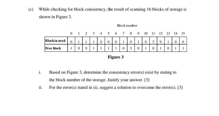 Solved (c) While checking for block consistency, the result | Chegg.com