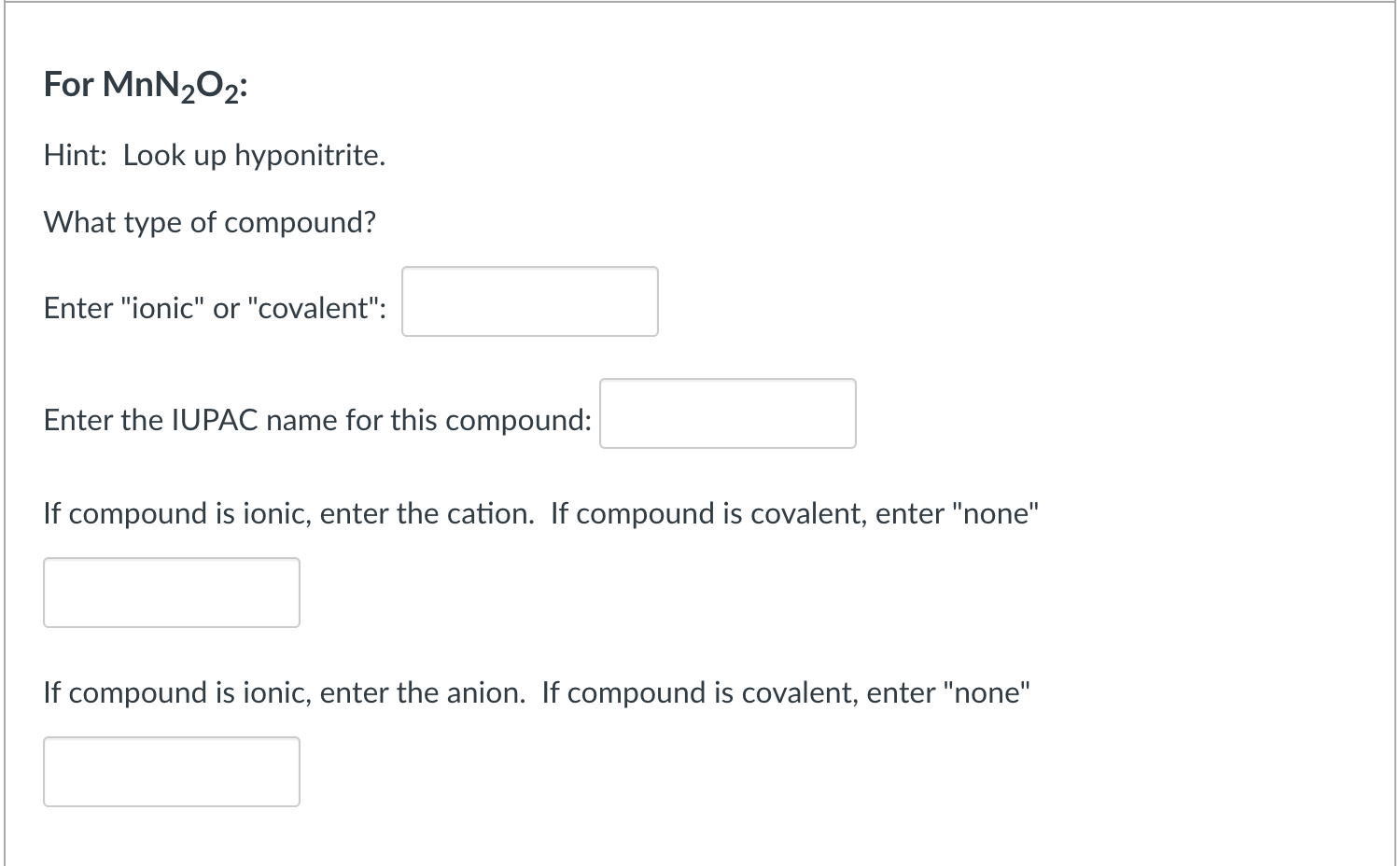 Solved For Ba MnO3: What type of compound? Enter "ionic" | Chegg.com