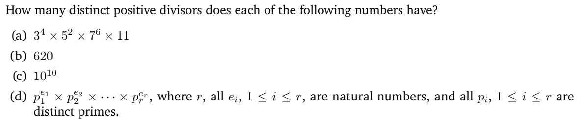 Solved How many distinct positive divisors does each of the | Chegg.com