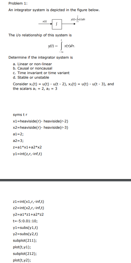 Solved Problem 1: An integrator system is depicted in the | Chegg.com