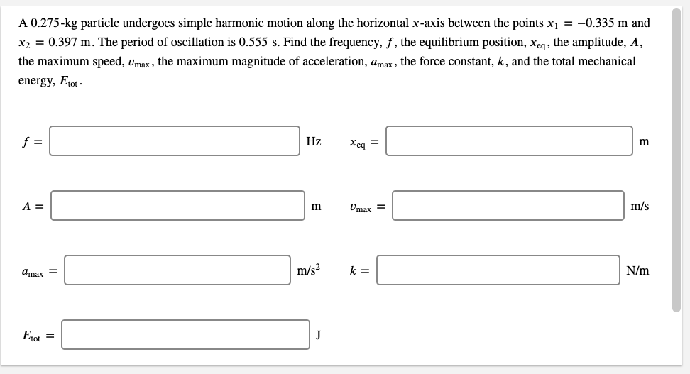 Solved A 0.275-kg particle undergoes simple harmonic motion | Chegg.com