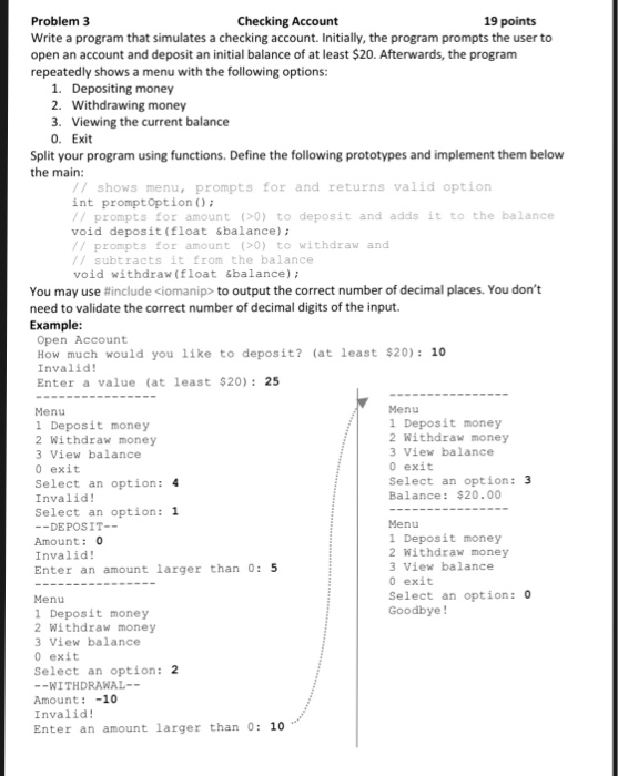 Solved Problem3 Write A Program That Simulates A Checking