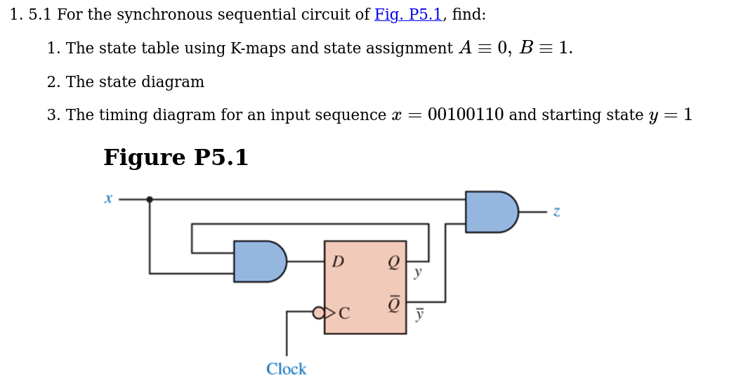 Solved 1. 5.1 For the synchronous sequential circuit of Fig. | Chegg.com