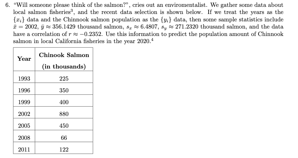 Solved 6. “Will someone please think of the salmon?”, cries | Chegg.com