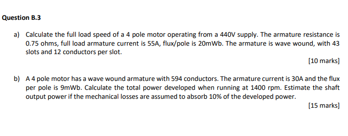 Solved Question B.3 a) Calculate the full load speed of a 4 | Chegg.com