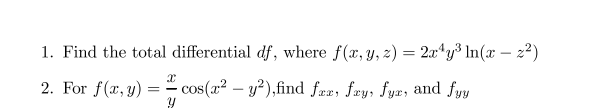 Solved 1. Find the total differential df, where | Chegg.com